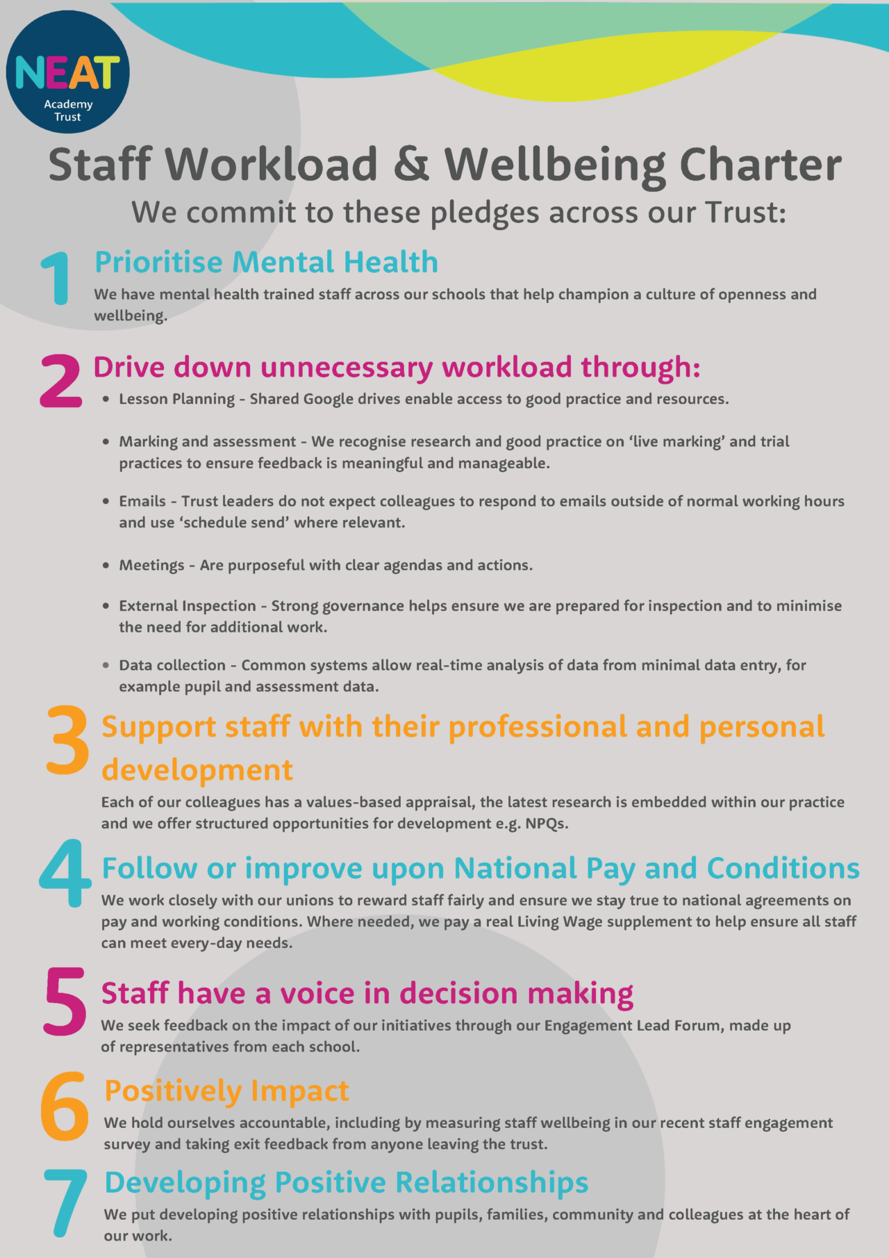 NEAT Academy Trust Workload & Wellbeing Charter | NEAT